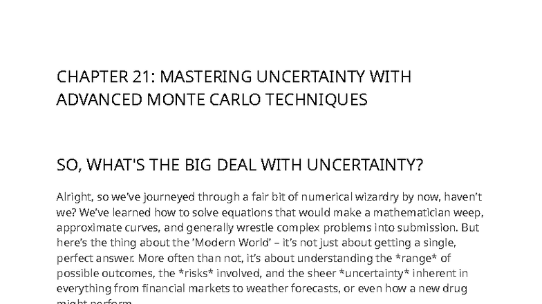 CHAPTER 21: MASTERING UNCERTAINTY WITH ADVANCED MONTE CARLO TECHNIQUES - Studocu