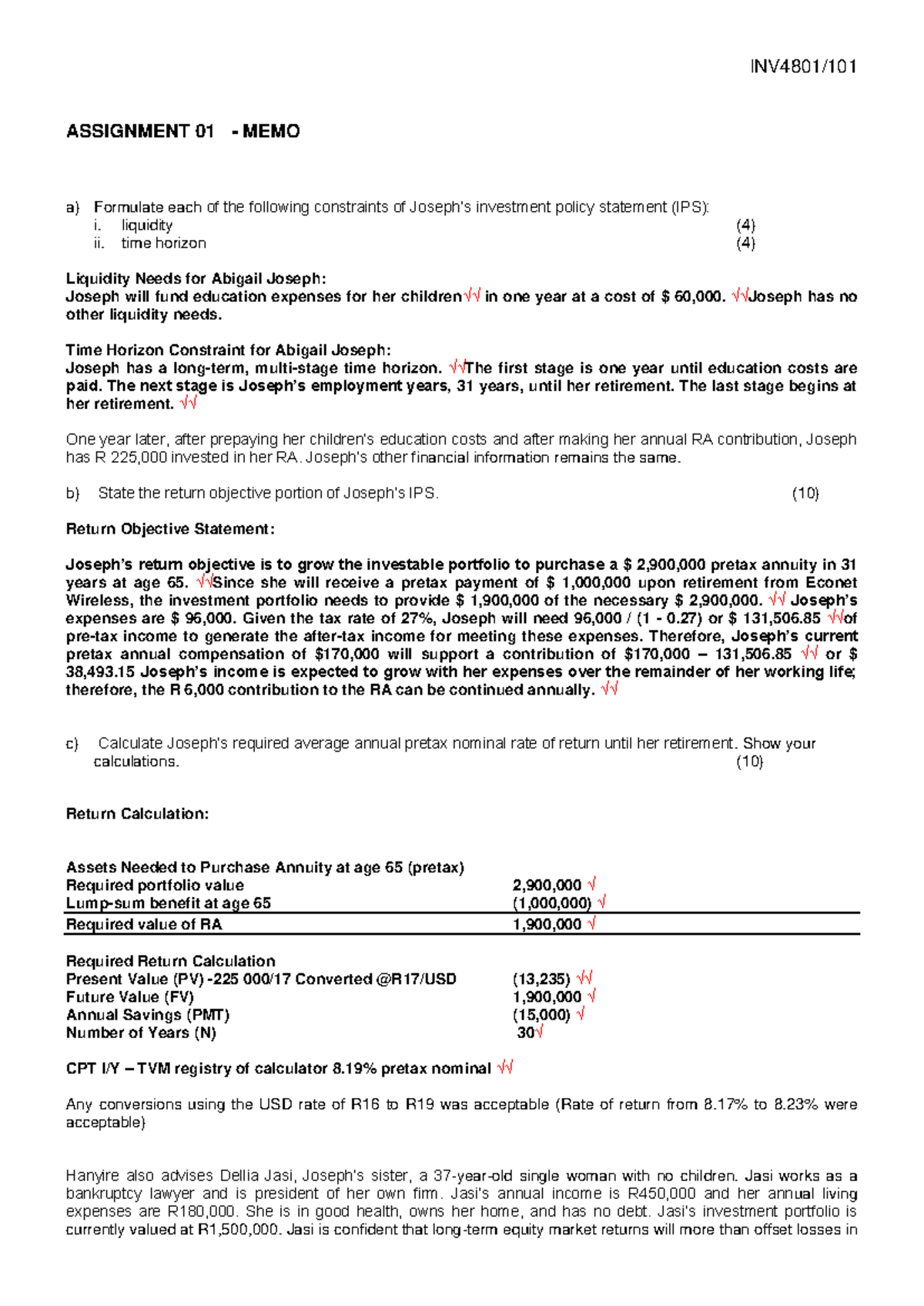 INV4801 TL201 2025 - IPS Constraints & Return Objectives Analysis - Studocu