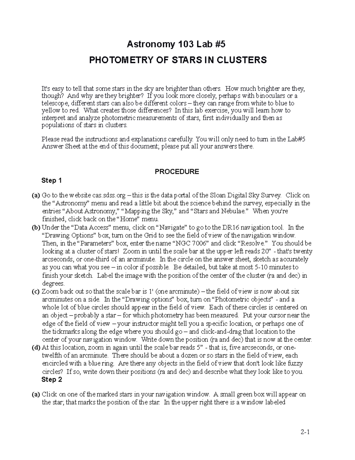 AST 103 Lab #5: Analyzing Photometry of Stars in Clusters - Studocu