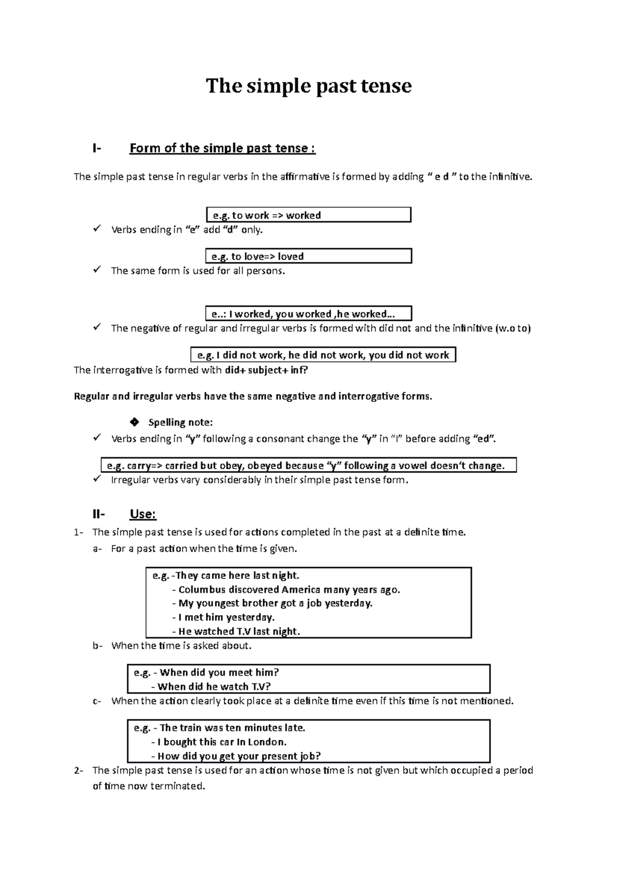 Understanding the Simple Past Tense: Forms & Uses for ENG101 - Studocu