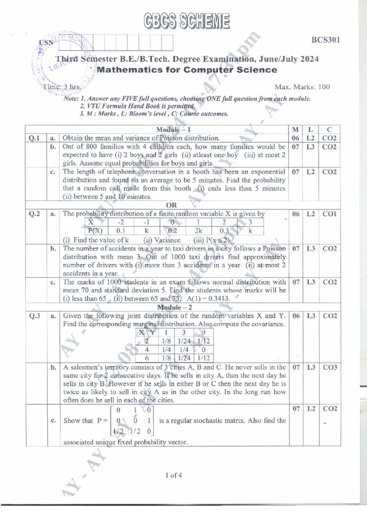 Maths BCS301 - Previous Year Question Papers (June/July 2024) - Studocu