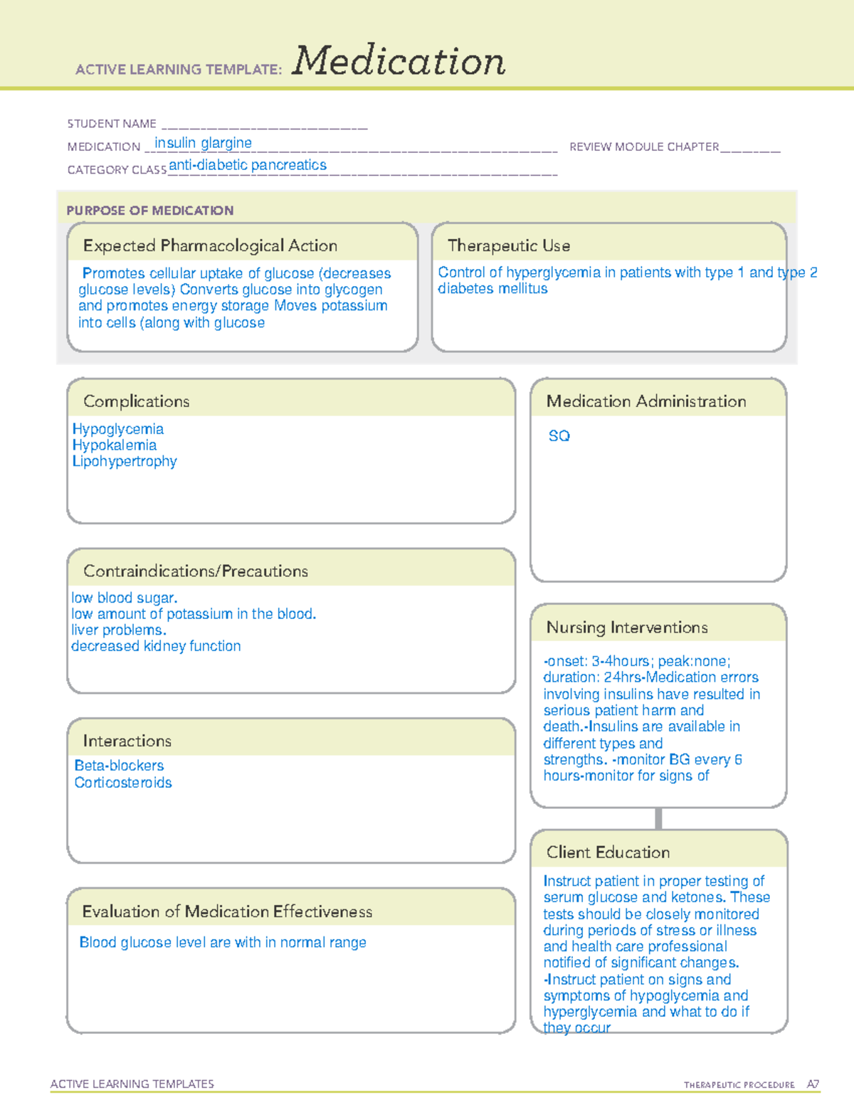 Insulin Glargine Pharmacology: Active Learning Template Guide - Studocu