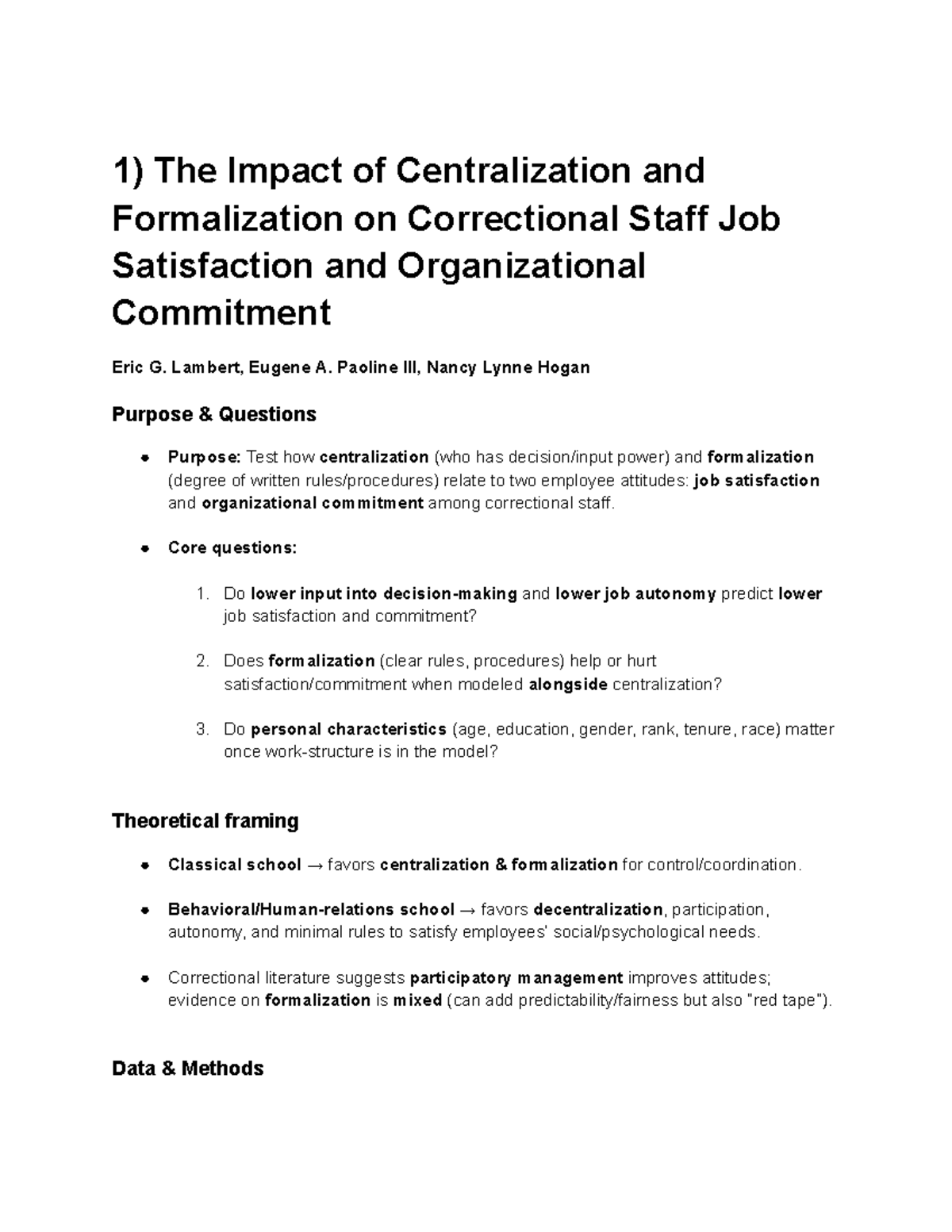 Centralization and Formalization Effects on Correctional Staff ...