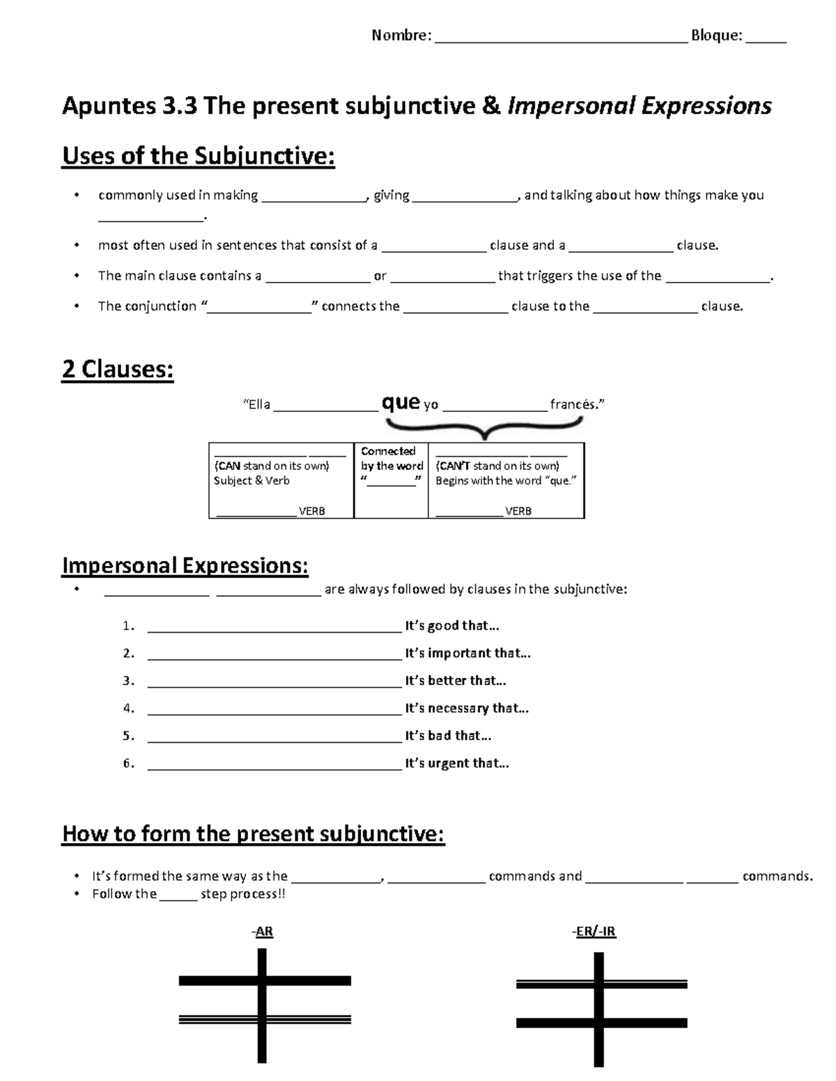 Descubre - Leccion 3 - Notes - The present subjunctive impersonal exp ...