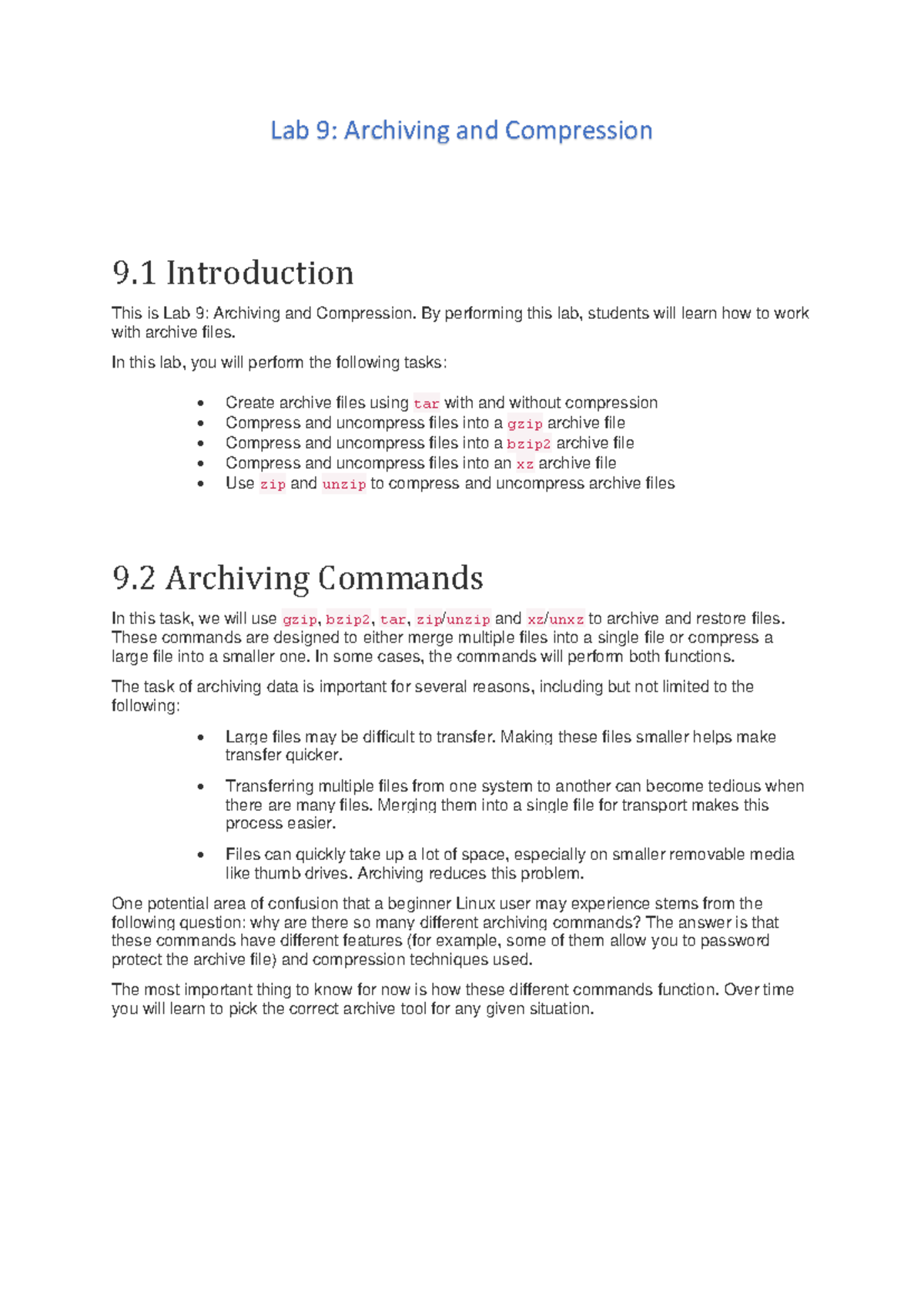 Lab 9 - Archiving and Compression Techniques in Linux - Studocu