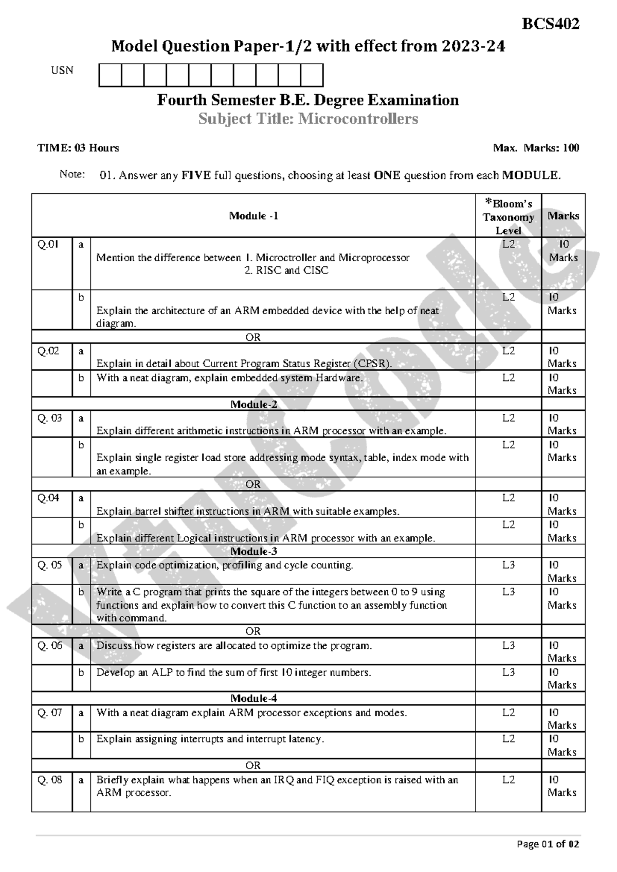 BCS402 model paper set 1 - BCS Page 0 1 of 02 Model Question Paper-1/2 ...