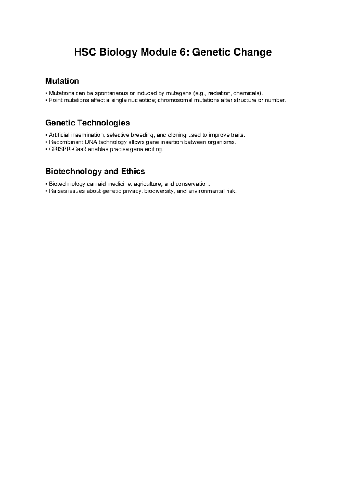 HSC Biology Module 6 Genetic Change - HSC Biology Module 6: Genetic ...