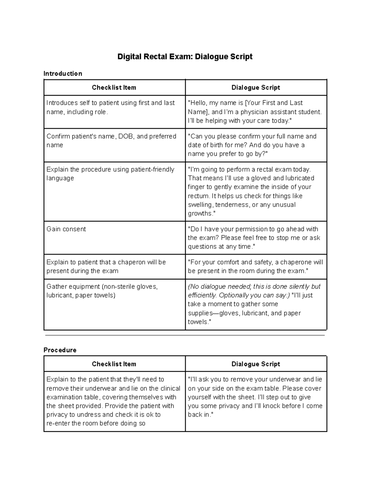 Digital Rectal Exam (DRE) Script: Patient Interaction & Procedure Guide ...