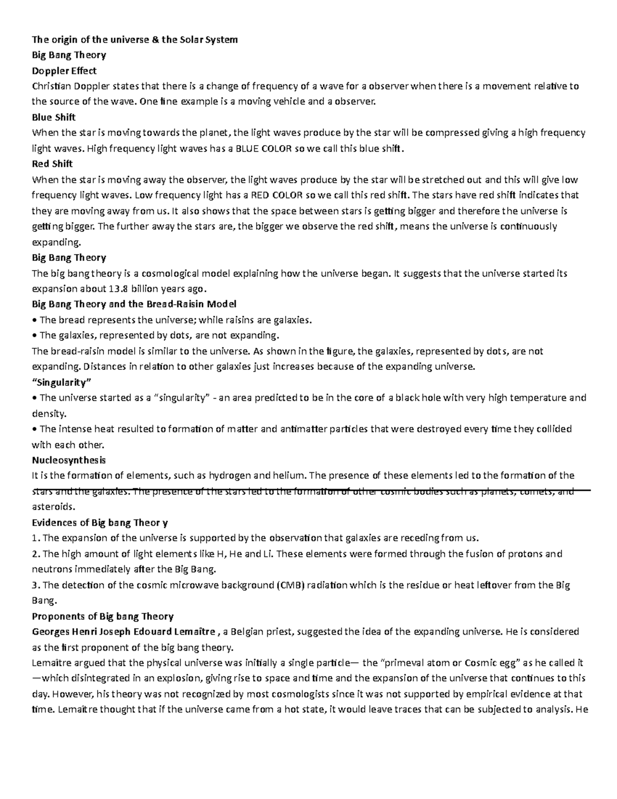 EALS II - Lecture notes 1 - The origin of the universe & the Solar ...