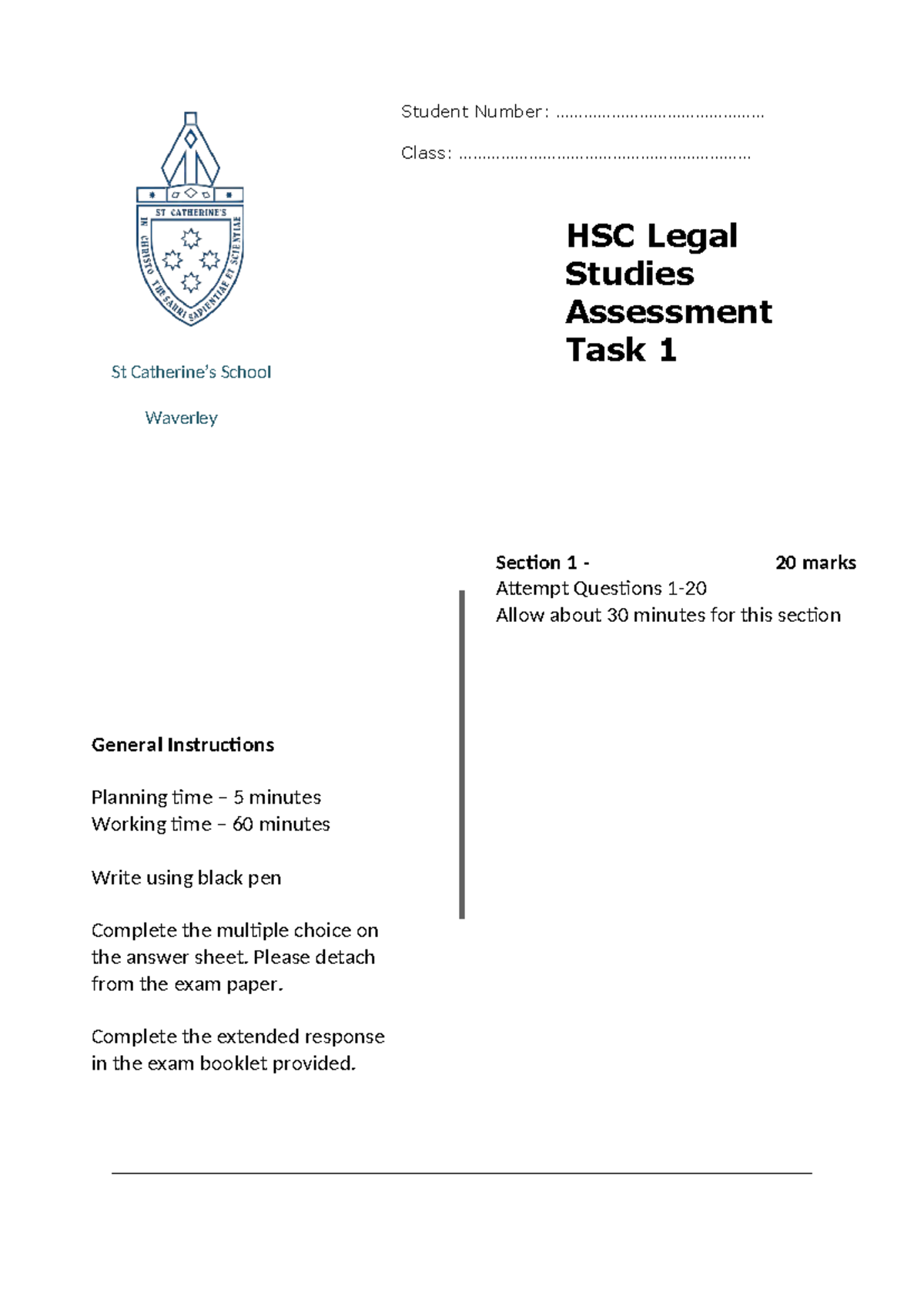 HSC Legal Studies Assessment Task 1: 2022 Practice MC Questions - Studocu