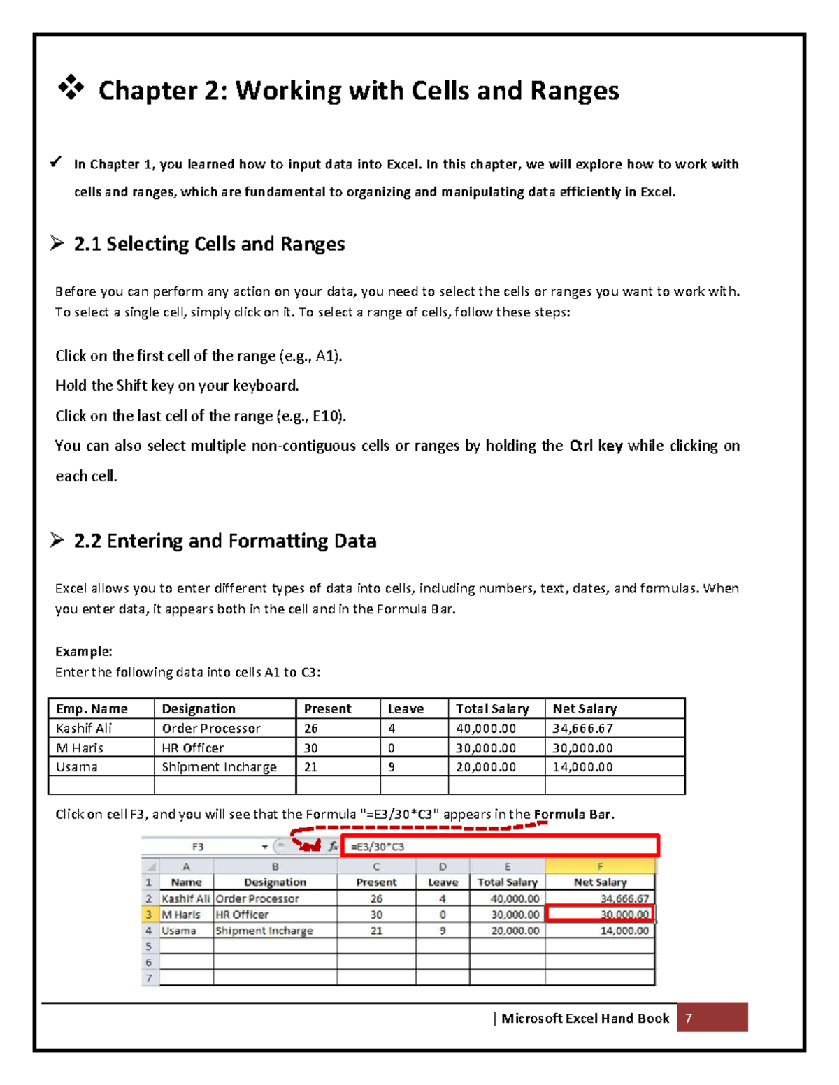Excel Master Class: Chapter 2 - Working with Cells & Ranges - Studocu