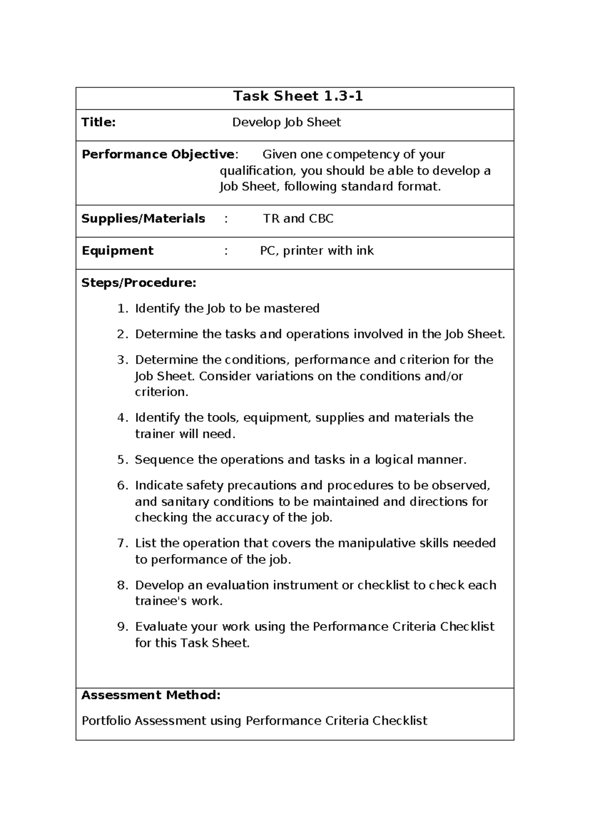 CBLM Job Sheet Development Task Instructions - Studocu