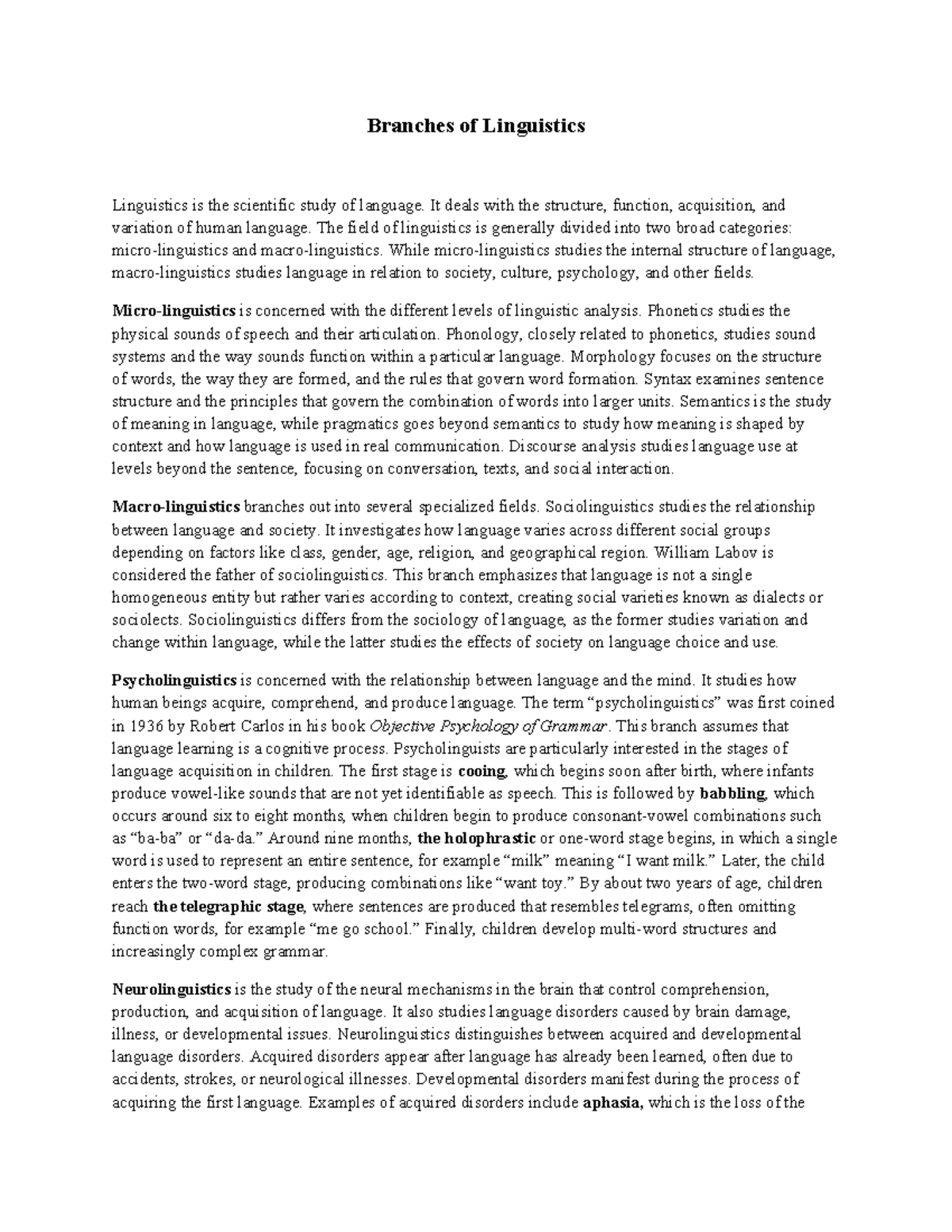 Branches of Linguistics: An In-Depth Overview - Studocu