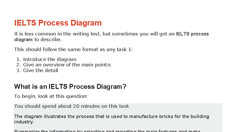 IELTS Writing Task 1: Process Diagram for Brick Manufacturing - Studocu
