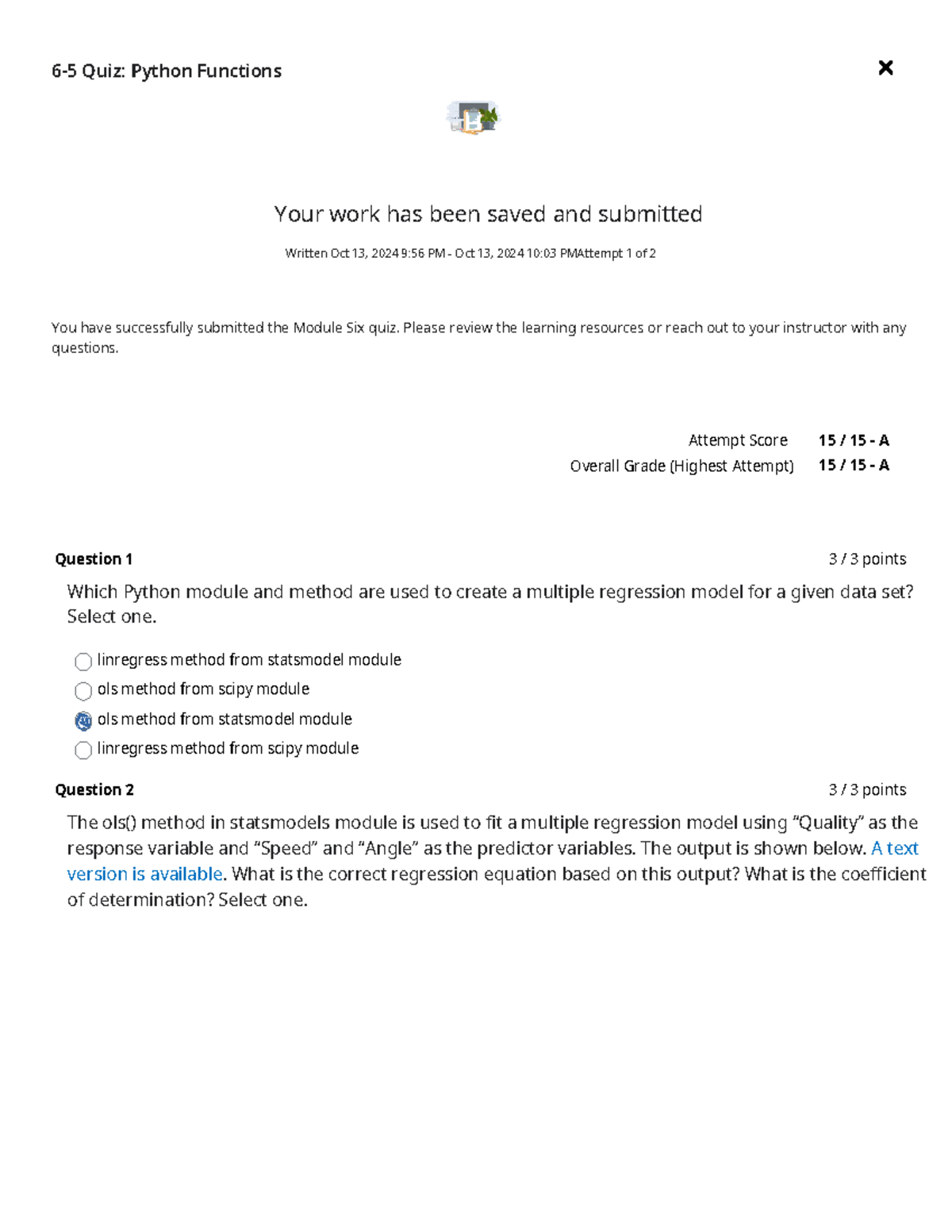 6-5 Quiz: Mastering Python Functions for Multiple Regression - Studocu