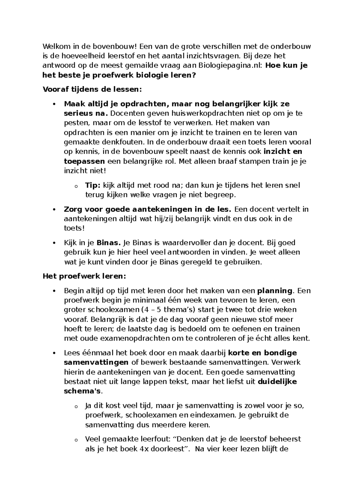 Studietips voor Proefwerk Biologie (Bovenbouw) - Studeersnel