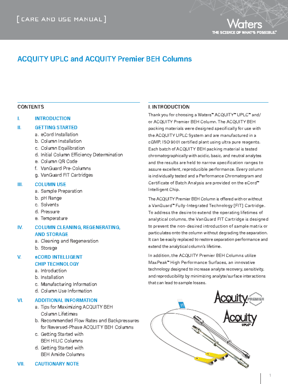 Acquity UPLC and Acquity Premier BEH Columns - 1 ̊μ μ μ μ μ CONTENTS I ...