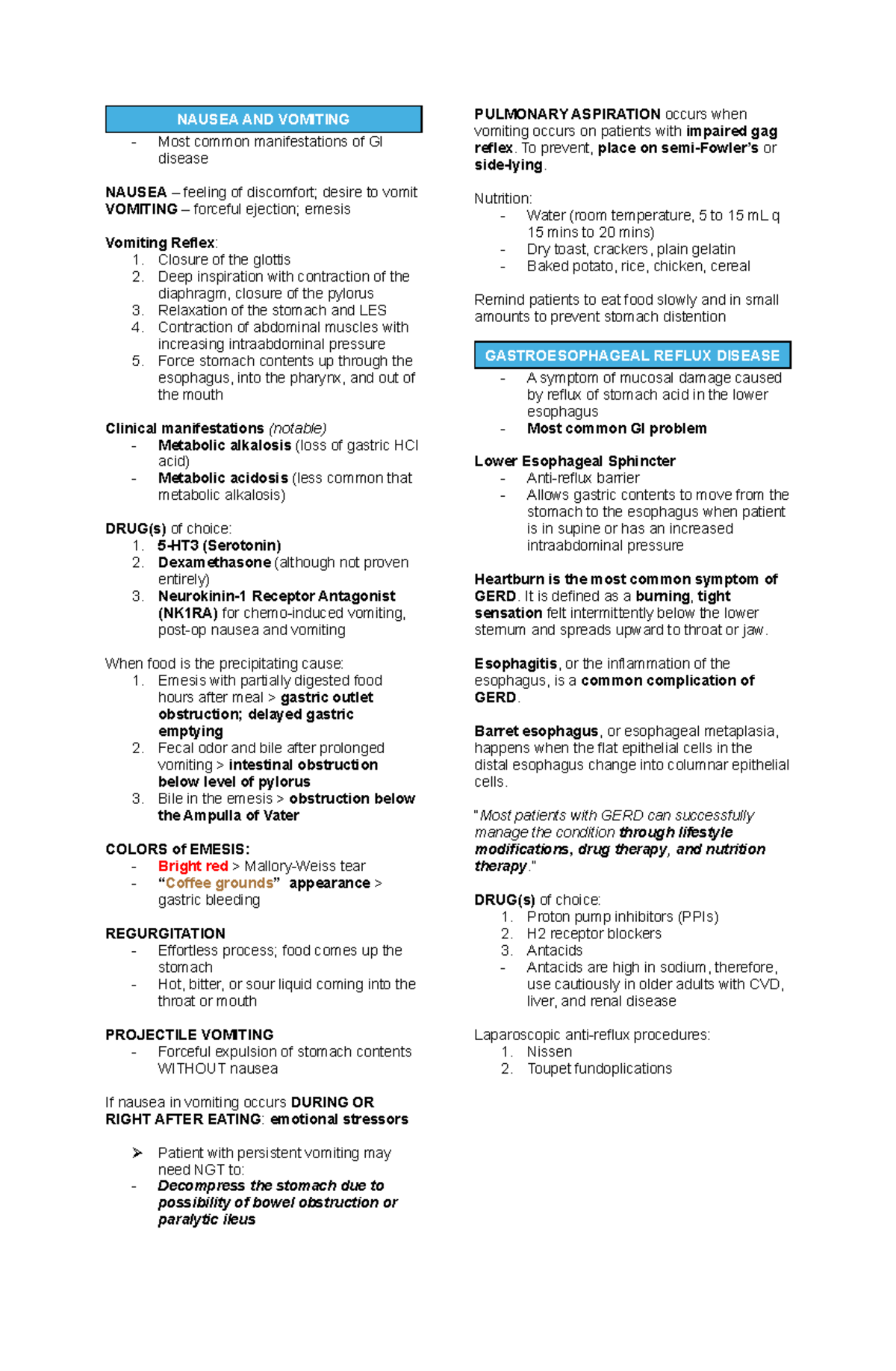 NV-GERD-Keypoints - gastrointestinal disorders - NAUSEA AND VOMITING ...