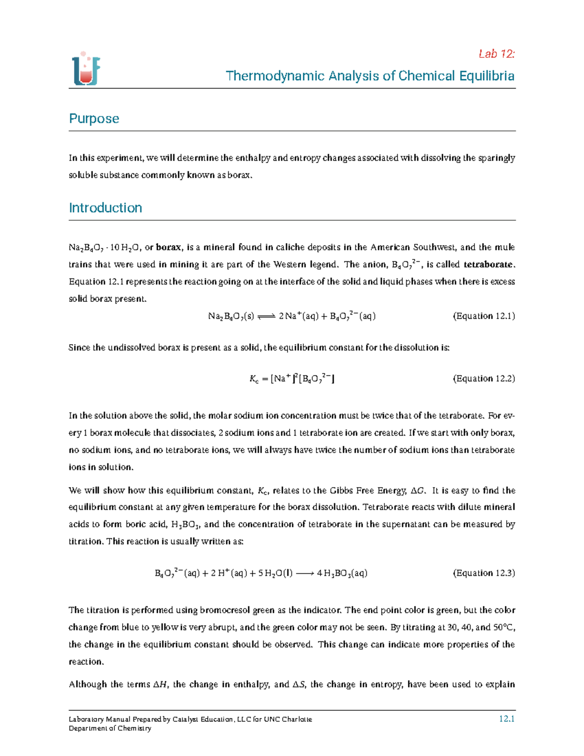 Lab 12: Thermodynamic Analysis of Borax Dissolution Equilibria - Studocu