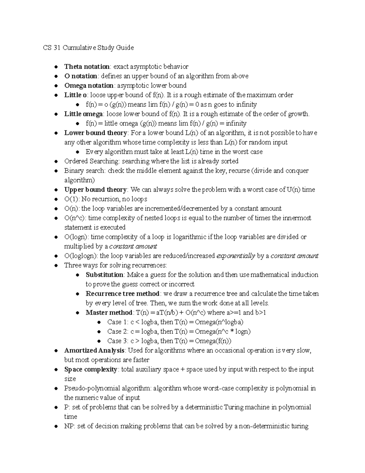 CS31 Winter 2022 Final Study Guide by Professor Jayanti - Studocu