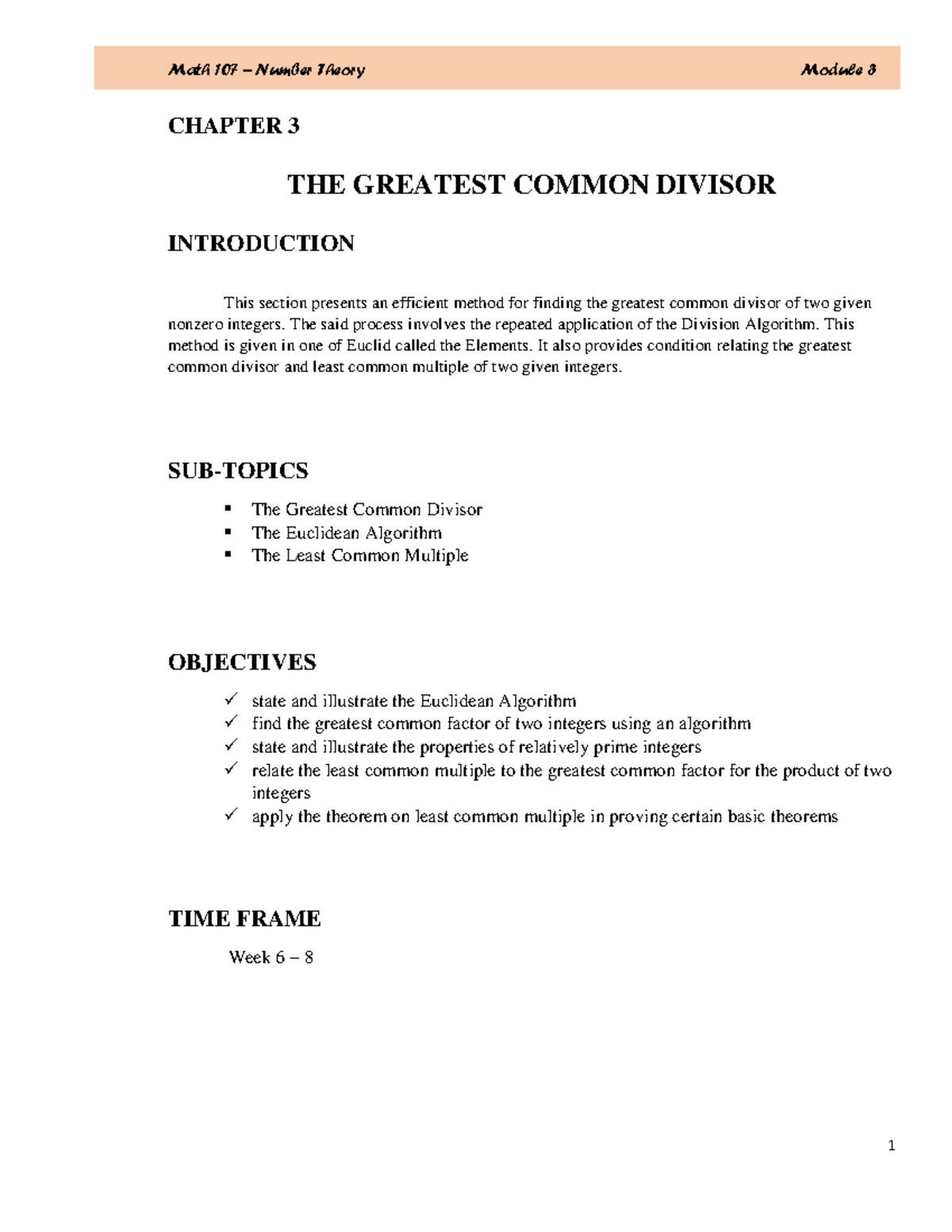 Math 107 Number Theory Module 3: The Greatest Common Divisor - Studocu