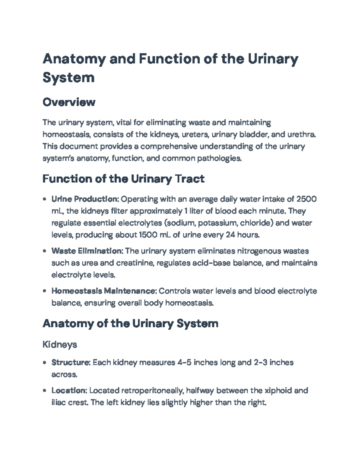 Comprehensive Overview of Urinary System Anatomy & Function - Studocu