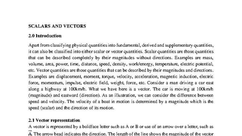 Vectors: Understanding Scalars and Vector Quantities in Physics - Studocu