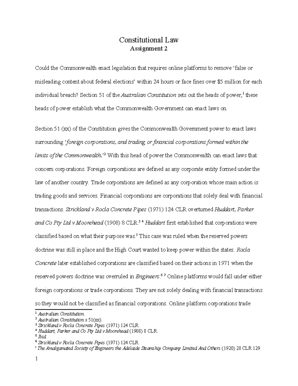 Constitutional Law Assignment 2: Online Platforms & Legislative Power ...