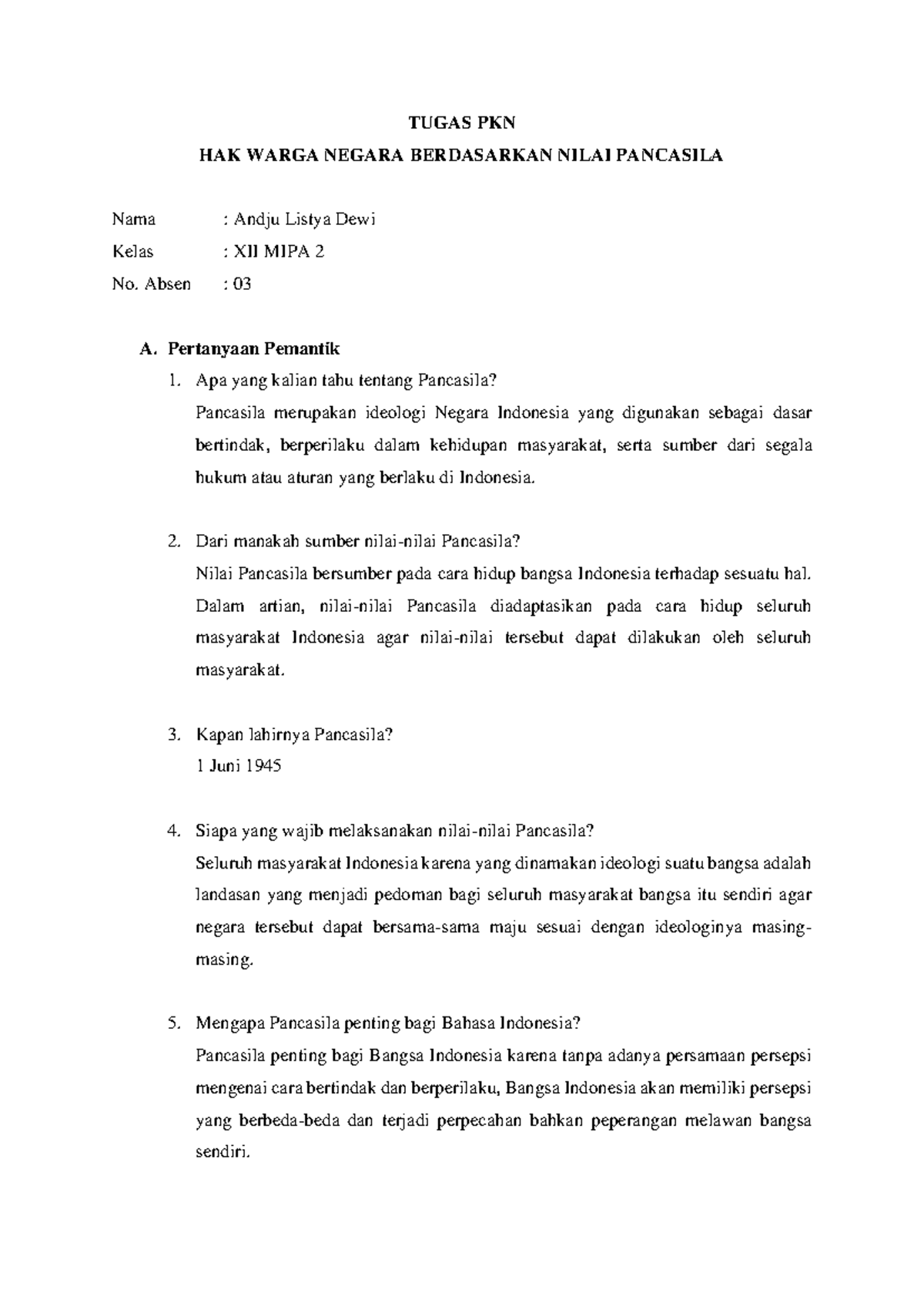 Hak Warga Negara Berdasarkan Nilai Pancasila - Andju Listya Dewi XII ...