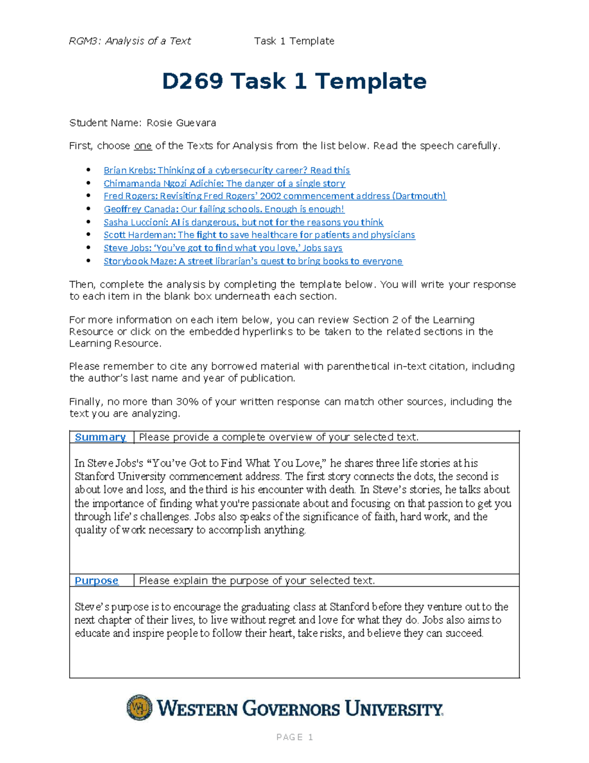 RGM3: Text Analysis Task 1 - Steve Jobs Commencement Address - Studocu