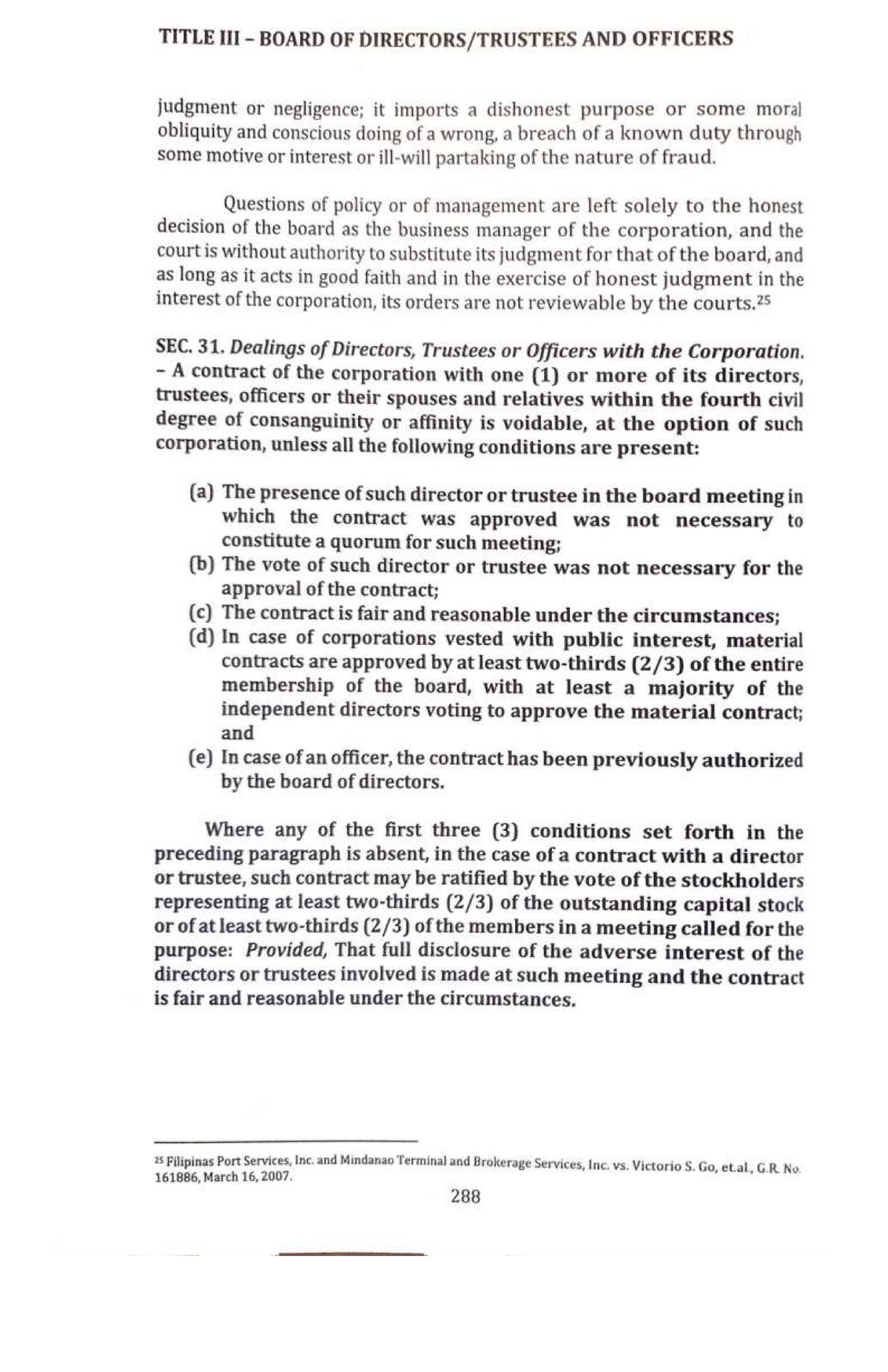 RCC Section 31-35: Board of Directors and Officers' Contracts Analysis ...