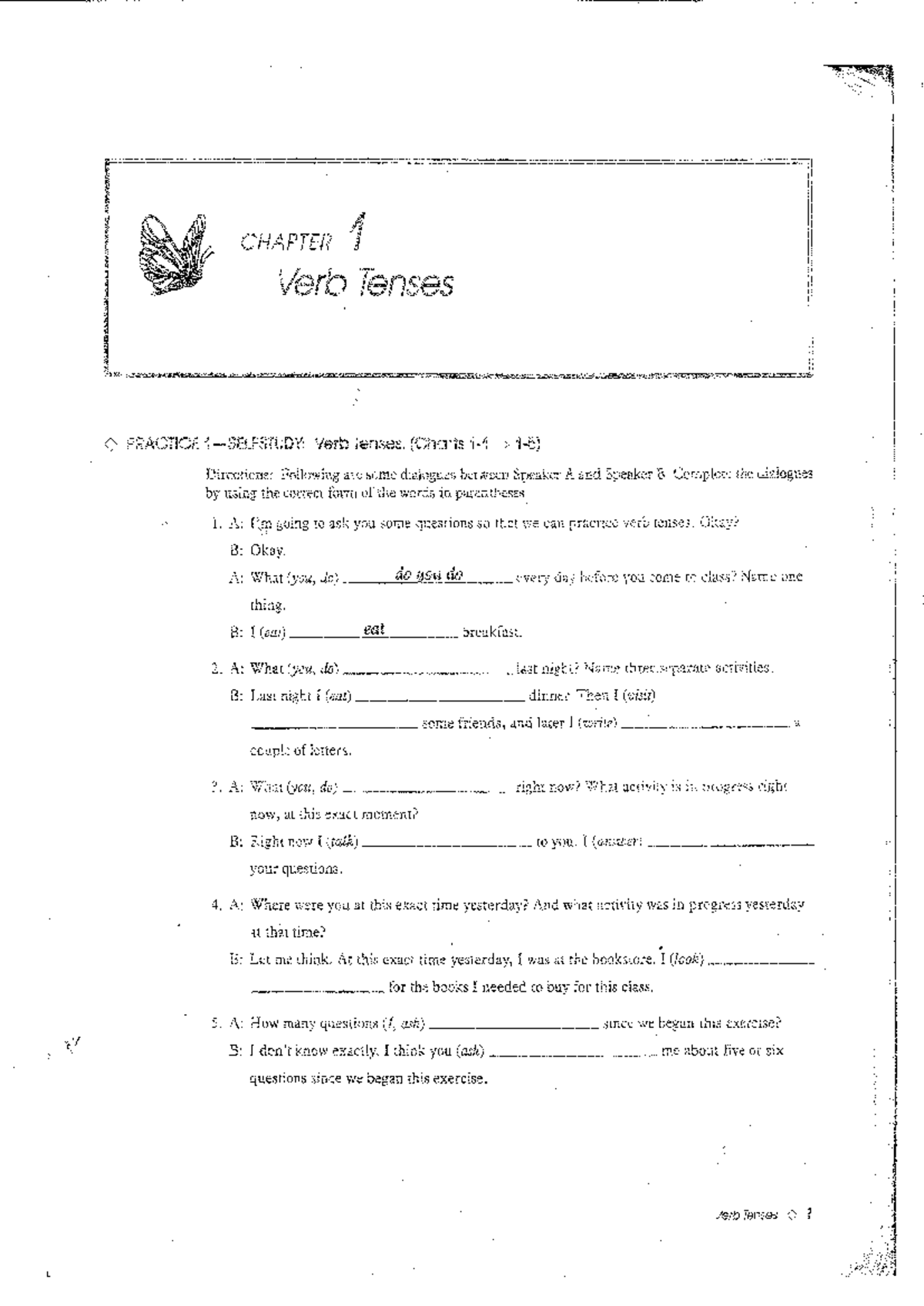 Chapter 1 - CHAPTER 1 Verb Tenses PRACTICE of SELFSTUDY: Verb tenses ...
