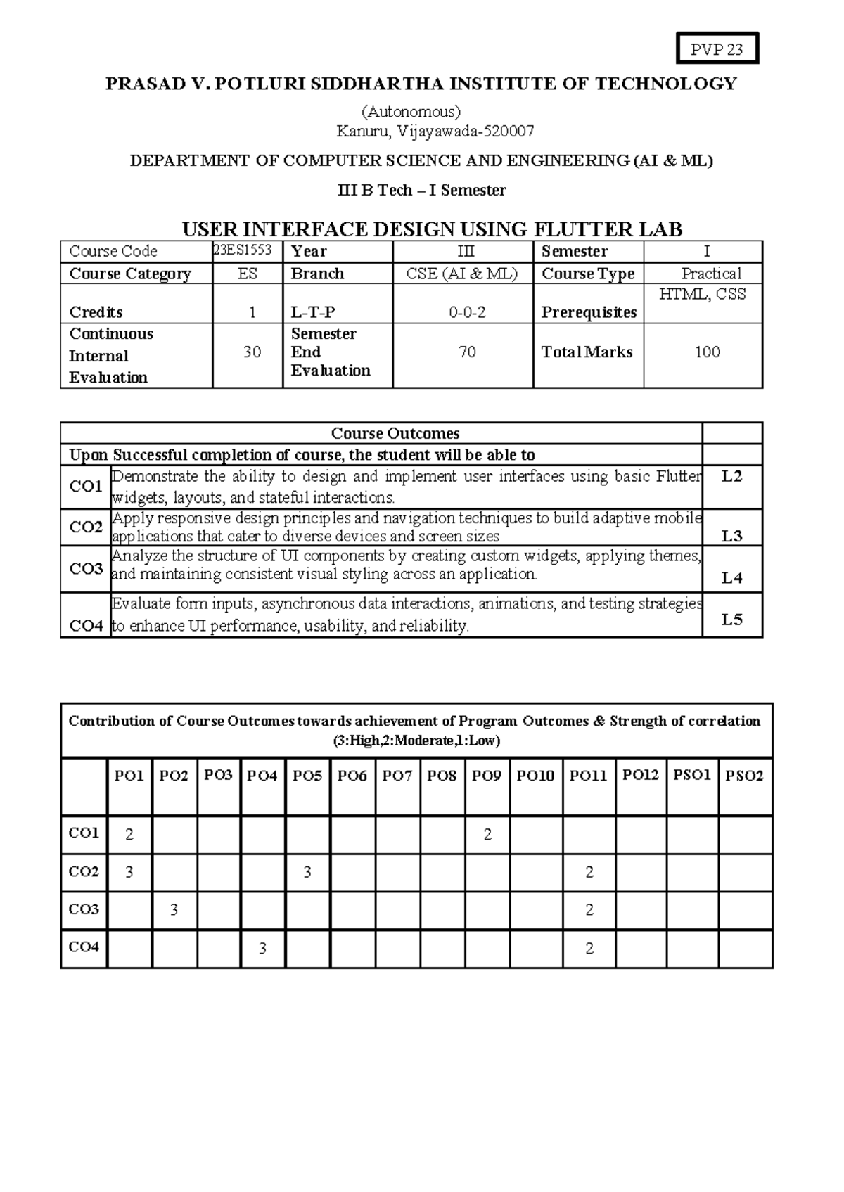 PVP 23 Flutter Lab Notes for 23ES1553 - User Interface Design - Studocu