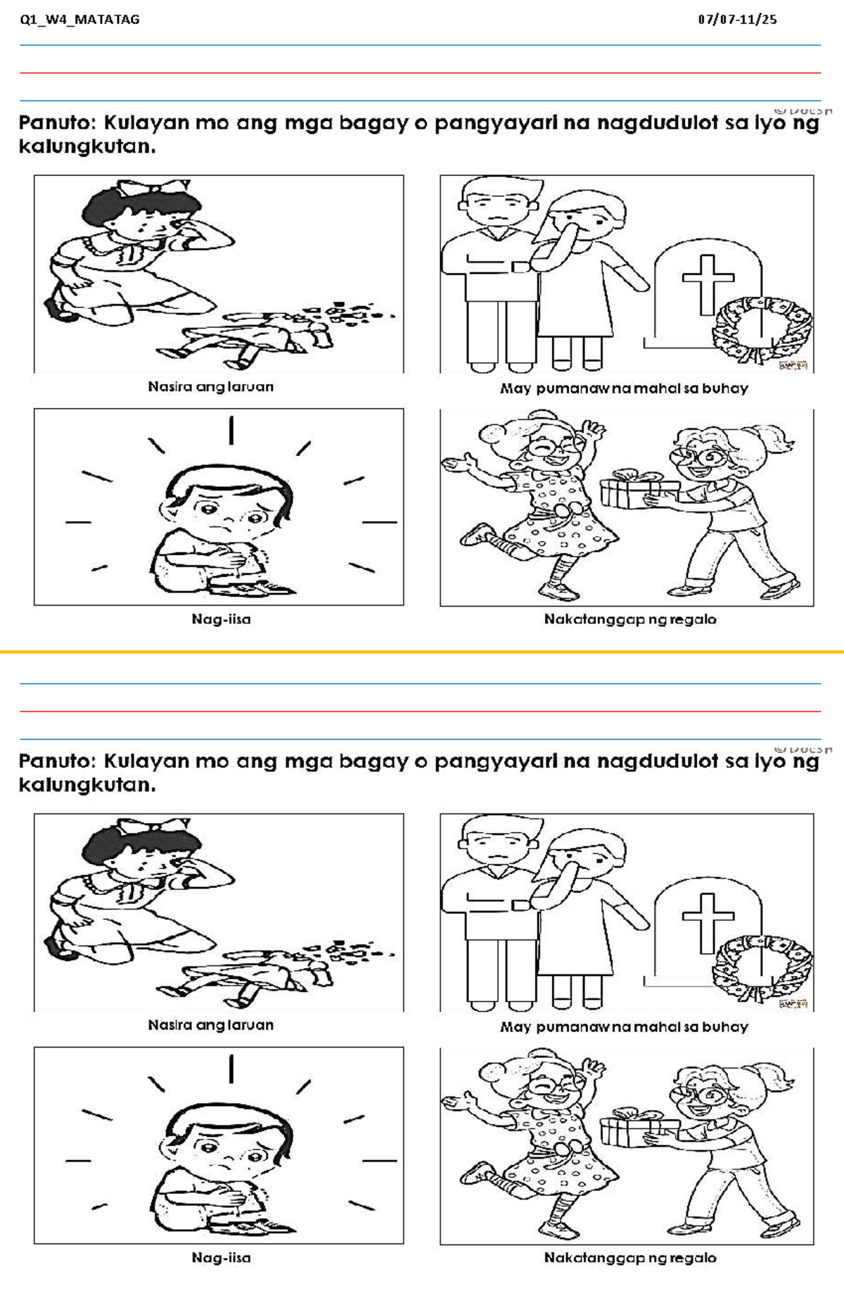 Q1_W4_Matatag Worksheet: Emosyon at Damdamin Activities - Studocu