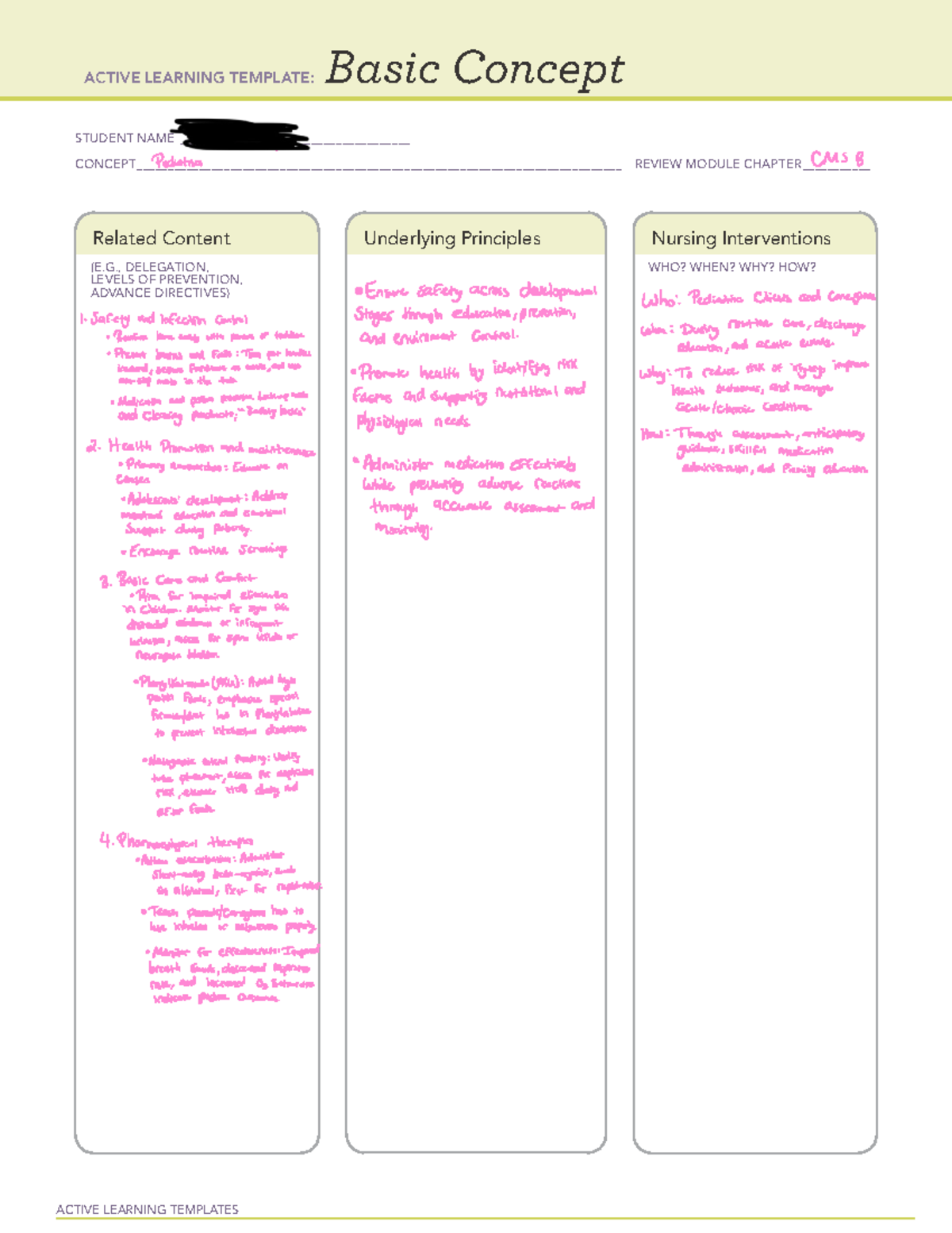PEDS CMS B Pediatrics: Active Learning Template & Concept Review Notes ...
