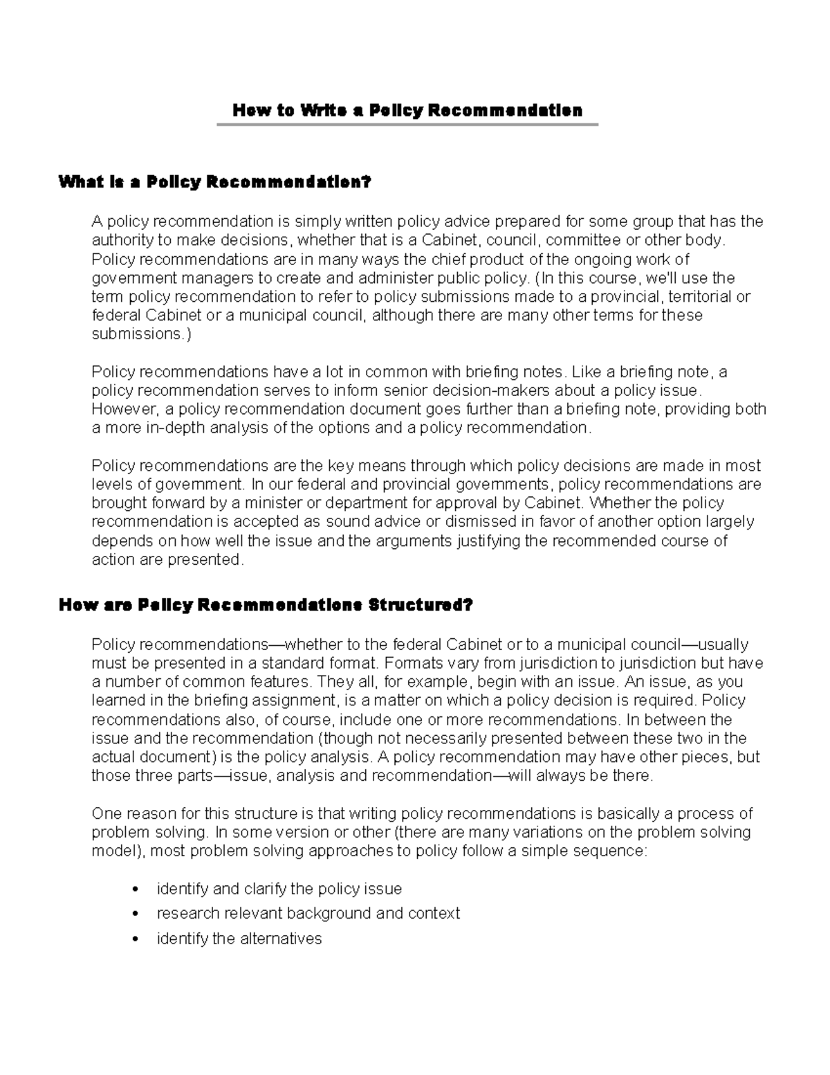 POL 101: Guide to Writing Effective Policy Recommendations - Studocu