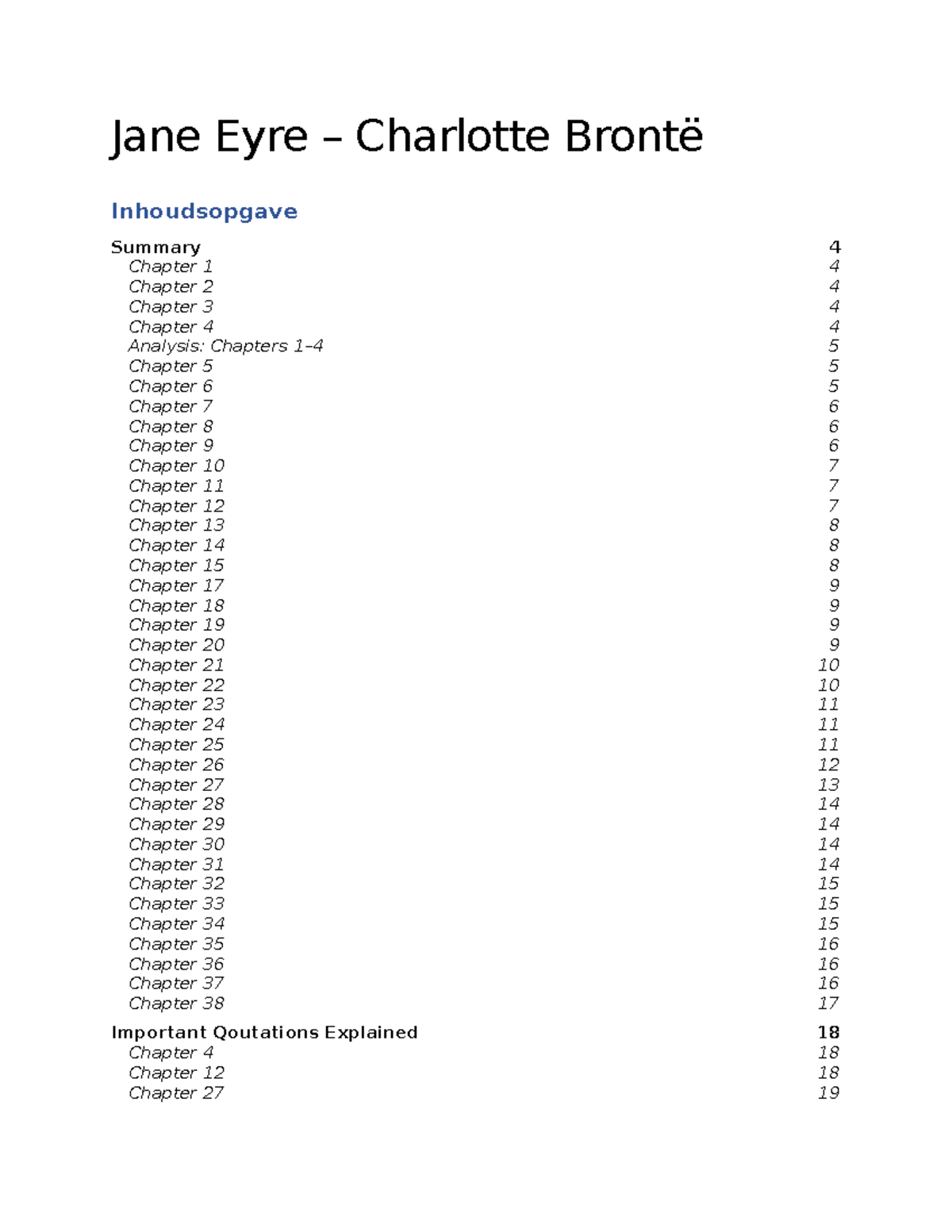 Summary of "Jane Eyre" - Analysis & Key Themes (ENG 101) - Studeersnel