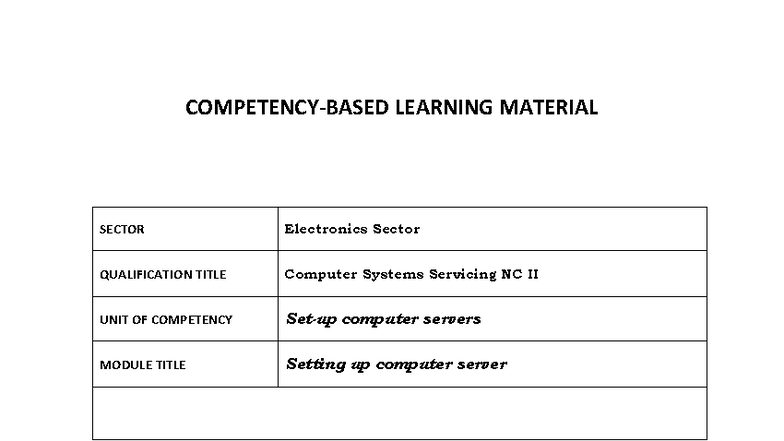 Setting Up Computer Servers: CBLM for CSS NC II - Studocu