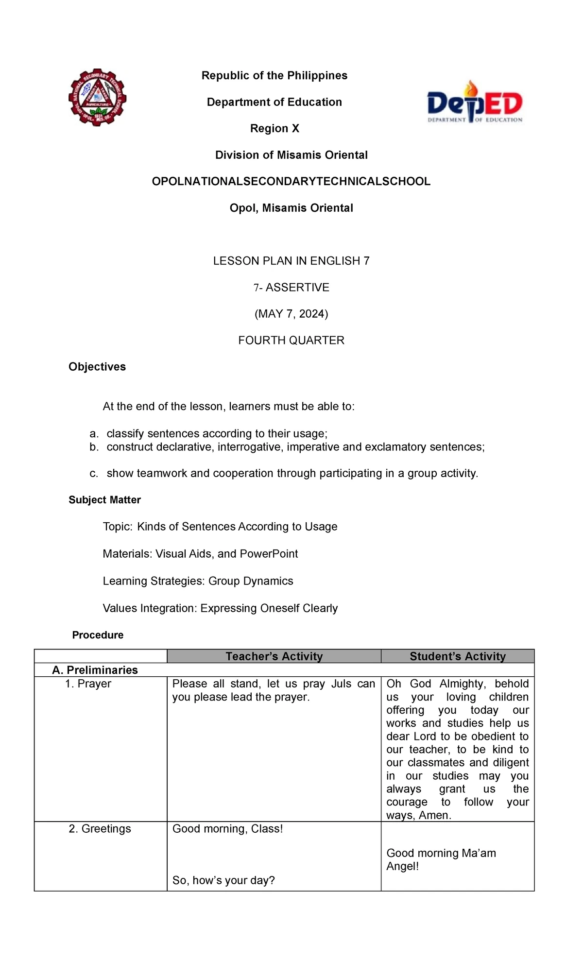 Matatag- Lesson-PLAN - Sample Lesson Plan - I. CURRICULUM CONTENT ...