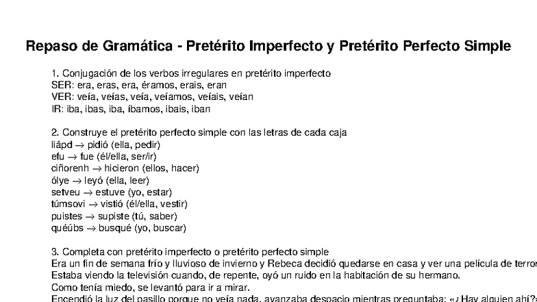 Repaso de Gramática: Pretérito Imperfecto y Perfecto Simple 10 - Studocu