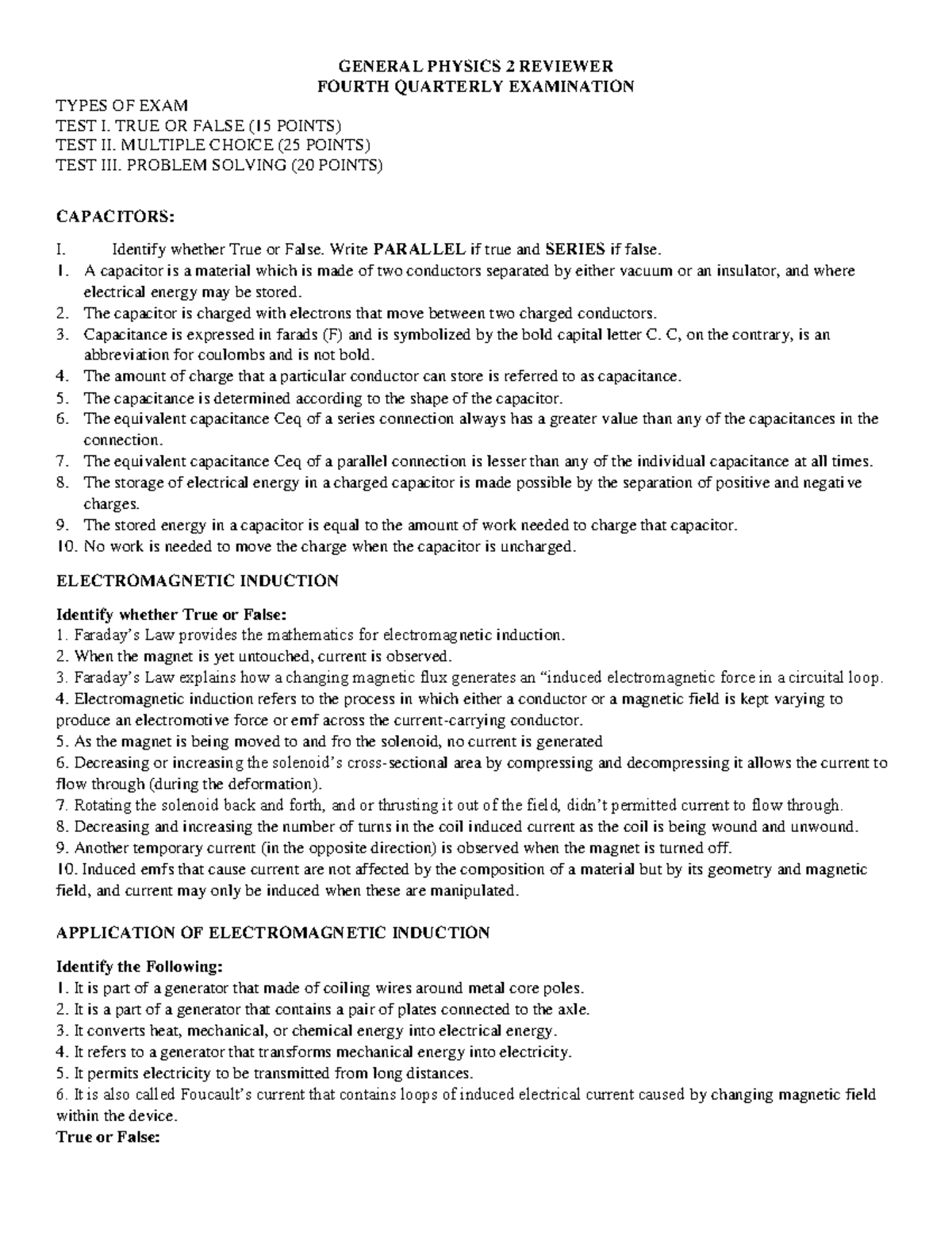 General Physics 2 4th Quarter Reviewer for Final Exam Preparation - Studocu