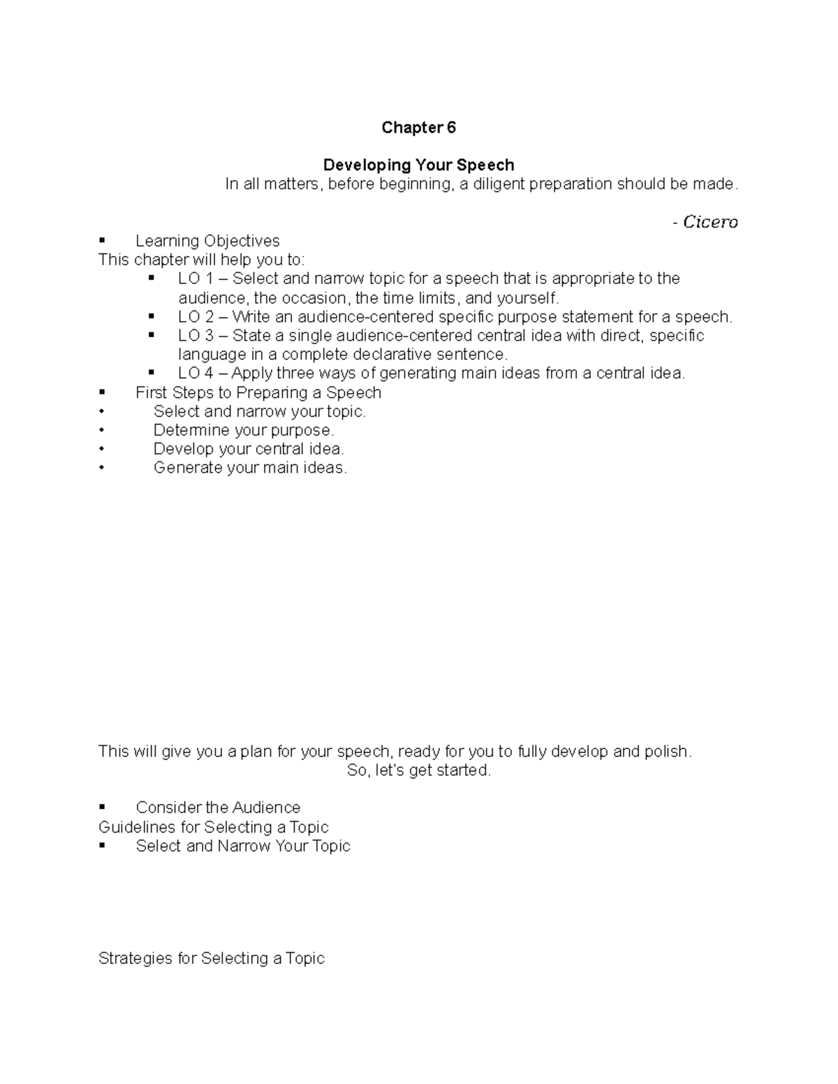 Speech Preparation Strategies: Chapter 6 Overview and Guidance - Studocu