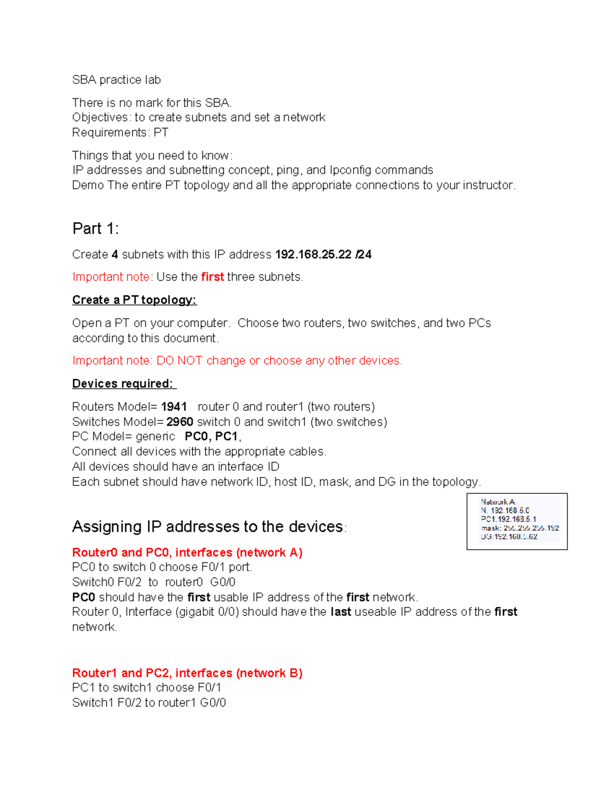 SBA practic-F24 - subnetting practice for lab pratical exam - SBA ...