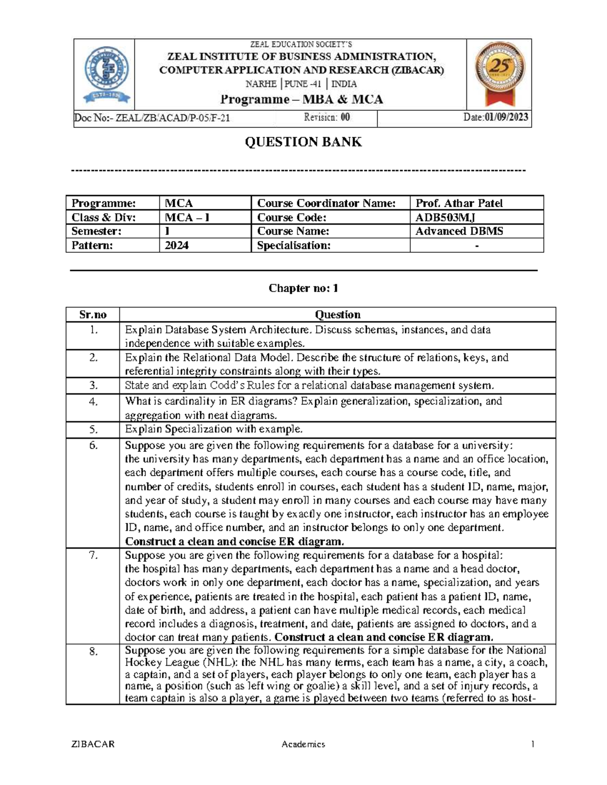 ADB503MJ Advanced DBMS Important Questions and ER Diagrams - Studocu