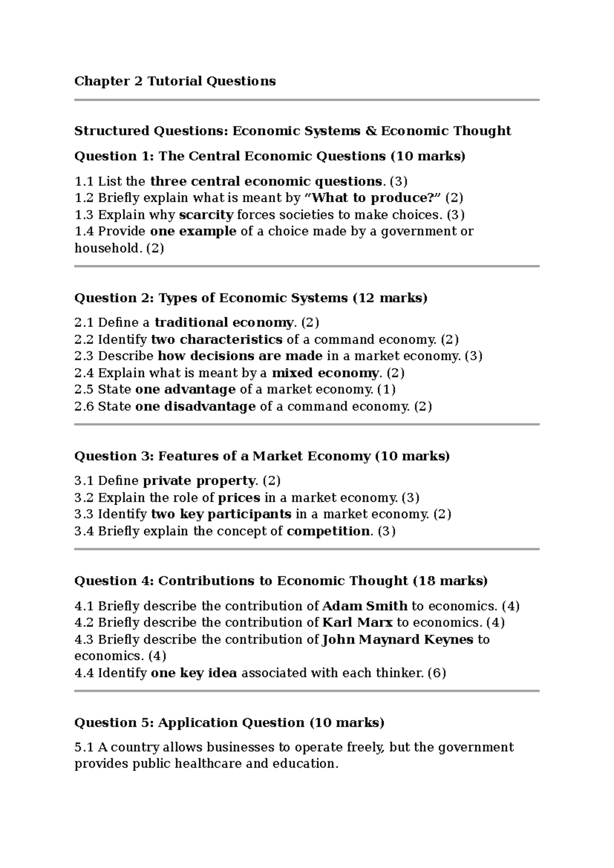 ECON 101: Chapter 2 Tutorial Questions on Economic Systems - Studocu
