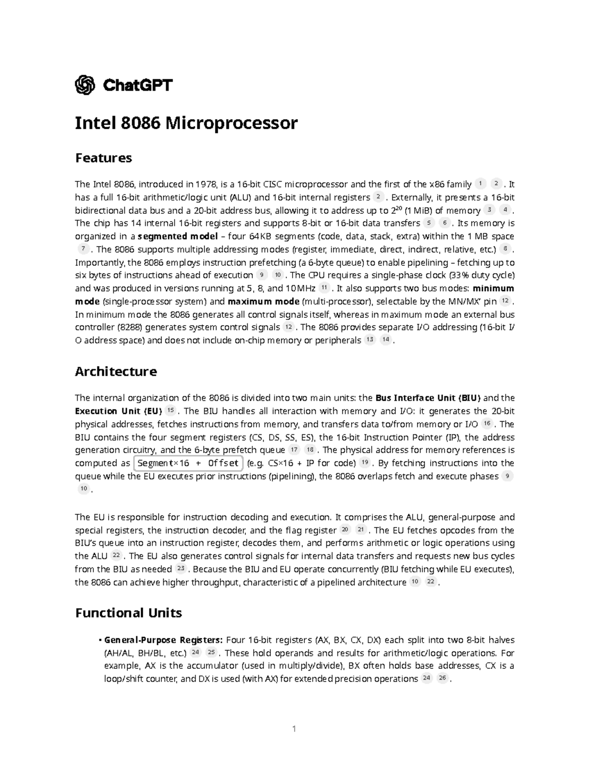 Intel 8086 Microprocessor Features and Architecture Overview - Studocu