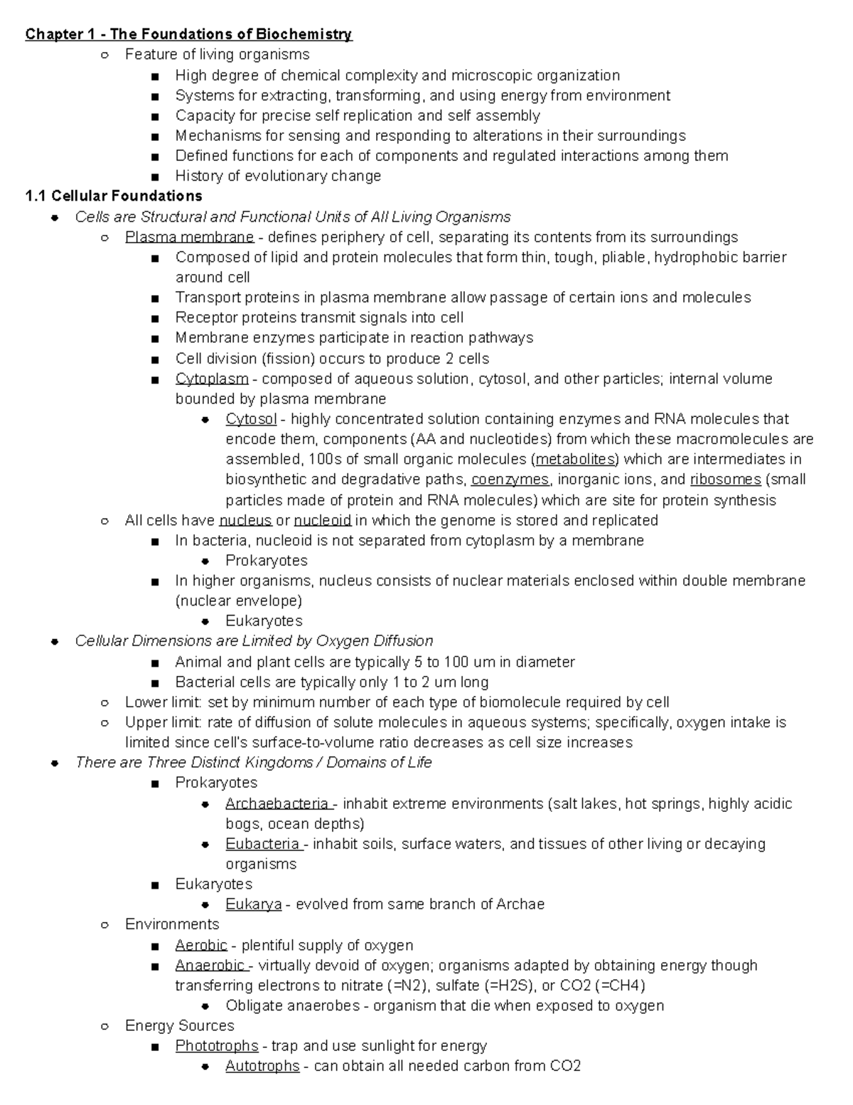 Lehninger Biochemistry Ch. 1: Foundations of Cellular Life and Function ...