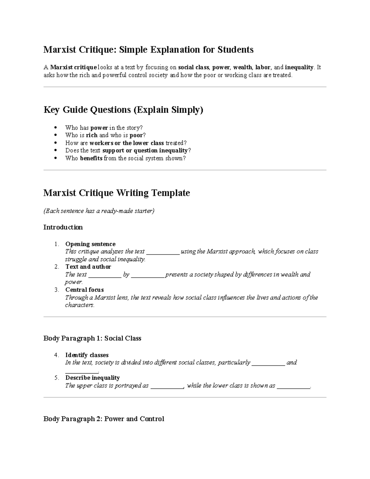 Marxist Critique: A Simple Guide for Students on Class & Power - Studocu