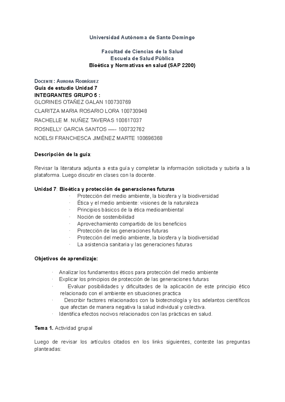 Guía de Estudio: Bioética y Normativas en Salud (SAP 2200) - Unidad 7 ...
