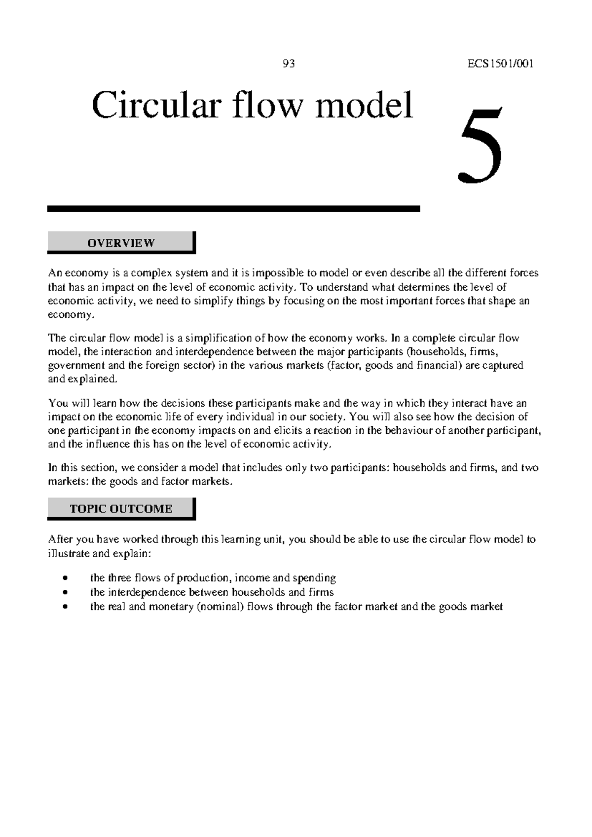 Circular Flow Model Study Guide - ECS1501 Topic 5 Overview - Studocu